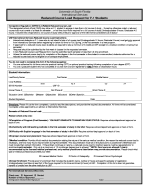 Fillable Online global usf Reduced Course Load Request Form - University of South Florida ...