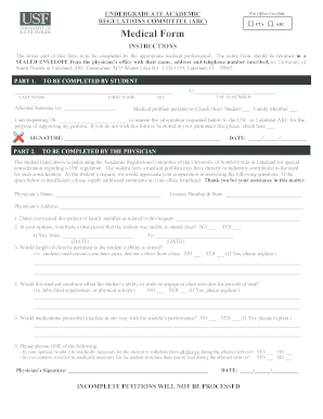 Fillable Online usfweb2 usf ARC Medical Form - University of South ...