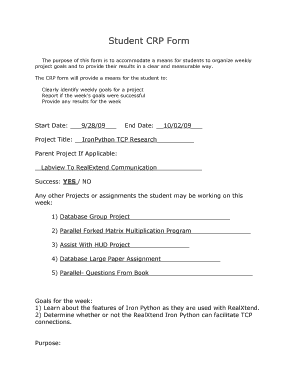 Fillable Online Student CRP Form Fax Email Print - pdfFiller