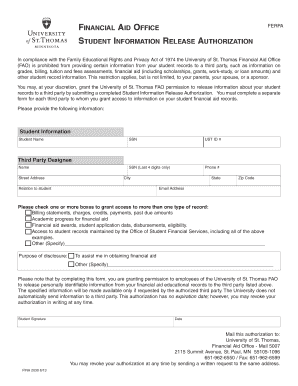 Fillable Online stthomas In compliance with the Family Educational Rights and Privacy Act of ...