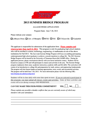 Fillable Online tlsamp utk Four Week Summer Bridge Program Application (PDF) - tlsamp utk Fax ...