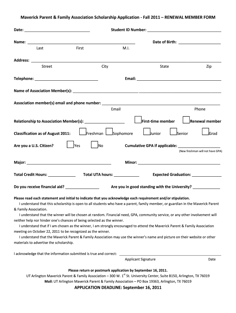 Fillable Online Maverick Parent & Family Association Scholarship ...
