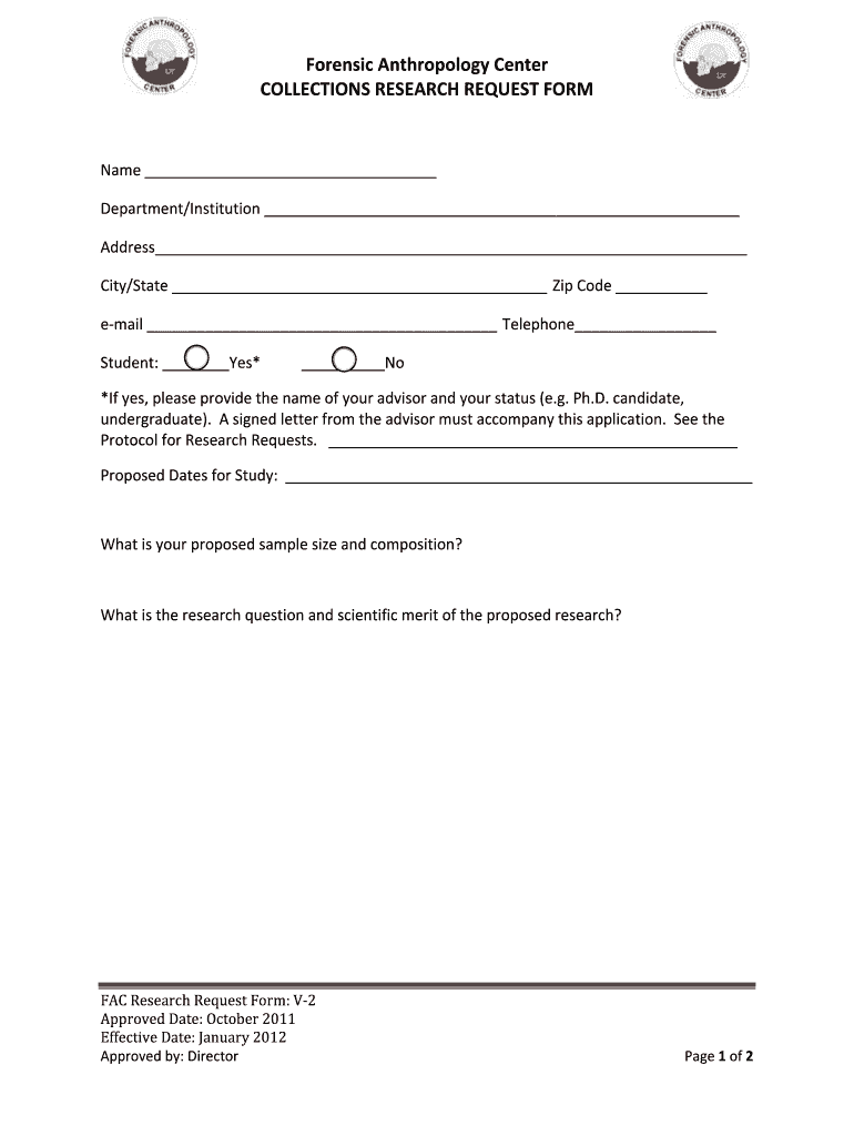 Fillable Online Forensic Anthropology Center Collections Research ...