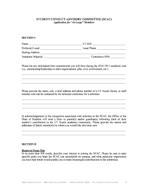 Fillable Online deanofstudents utexas Student conduct advisory committee (scac) - Office of the ...
