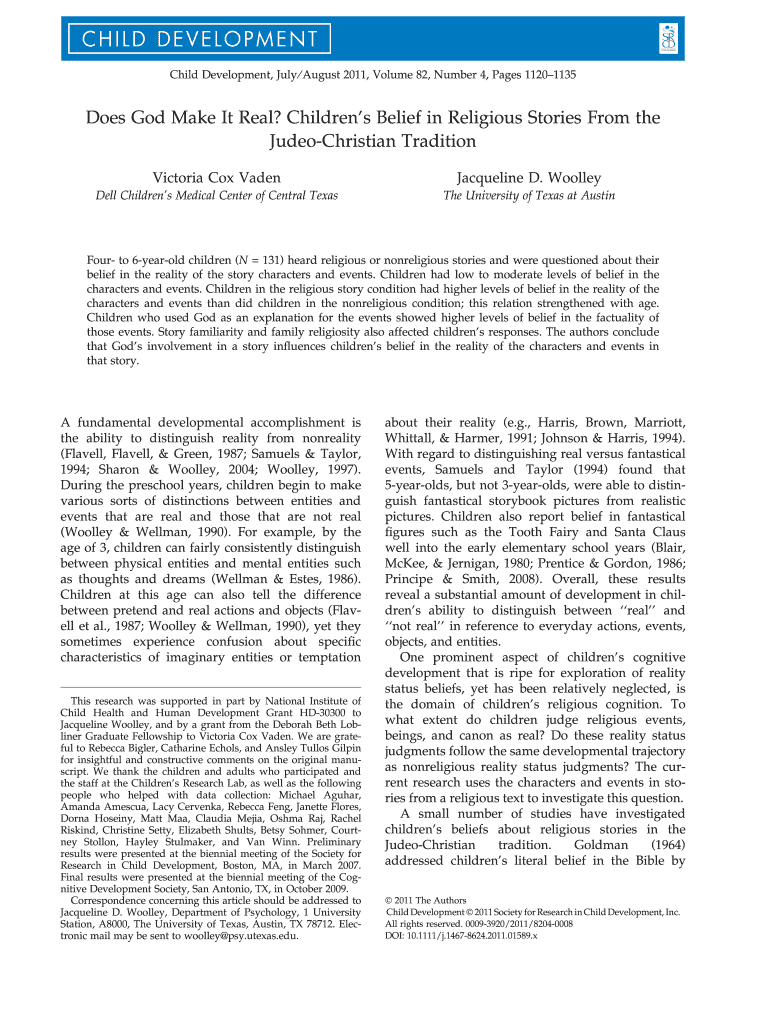 Does God Make It Real? Childrens Belief in Religious Stories From the ...