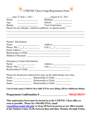Fillable Online gemini utb UTB/TSC Chess Camp Registration Form ...
