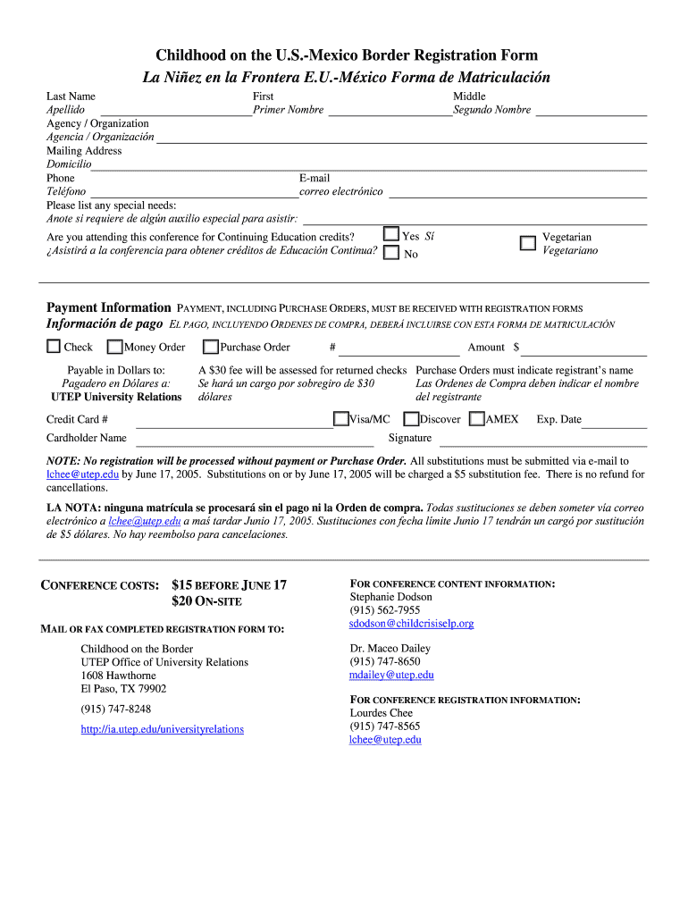 Childhood on the U S Mexico Border La Ni ez en la E U M xico: Fill out ...