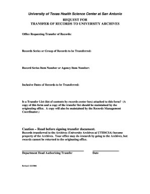 Fillable Online libweb uthscsa Request for Transfer of Records to ...