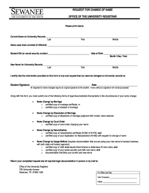 Fillable Online registrar sewanee Request for change of name form ...