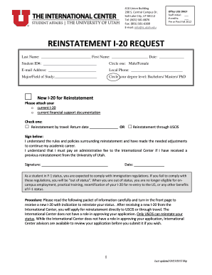 Fillable Online Reinstatement to Lawful F-1 Status - The International Center ... Fax Email ...