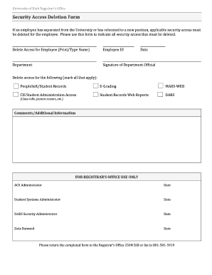 Fillable Online registrar utah Security Access Deletion Form (PDF ...