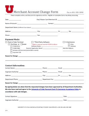 Fillable Online fbs admin utah Merchant Account Change Form - University of Utah Fax Email Print ...
