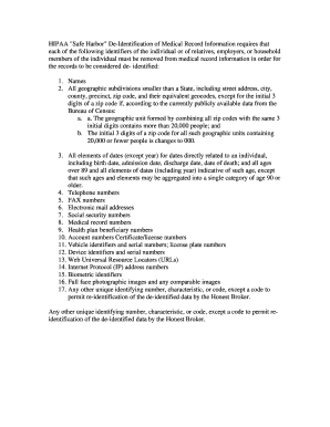 Fillable Online HIPAA "Safe Harbor" De-Identification of Medical Record ...
