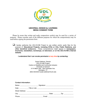Fillable Online uvm UNIVERSAL DESIGN for LEARNING MEDIA CONSENT FORM ...