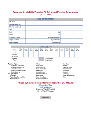 Fillable Online P4 Preceptor Availability form ONLINE Fax Email Print ...