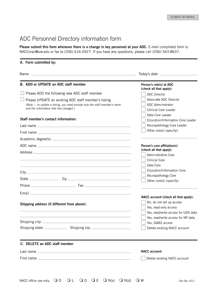Fillable Online ADC Personnel Directory Information Form Fax Email Print - pdfFiller