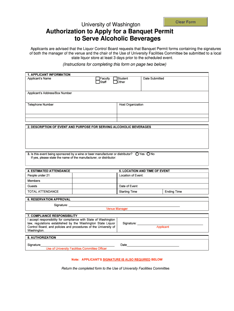 Fillable Online Authorization to Apply for a Banquet Permit to Serve ...