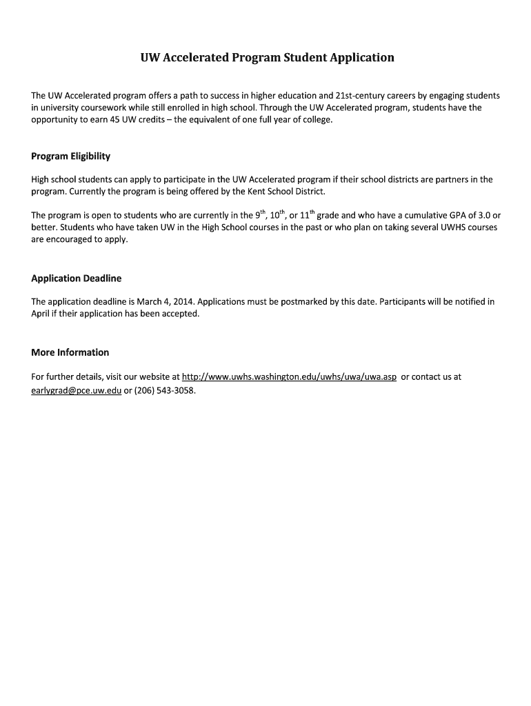 Fillable Online UW Accelerated Program Student Application Fax Email ...