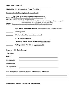 Fillable Online depts washington Clinical Faculty Application - University of Washington - depts ...