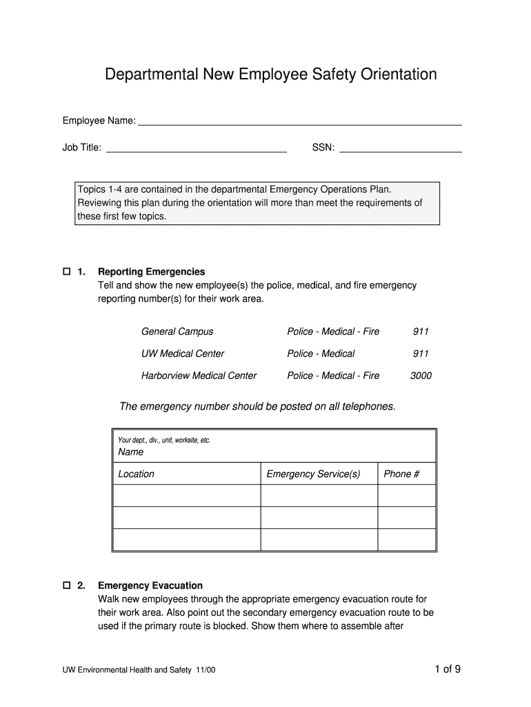 Fillable Online New Employee Safety Orientation Checklist Fax Email ...