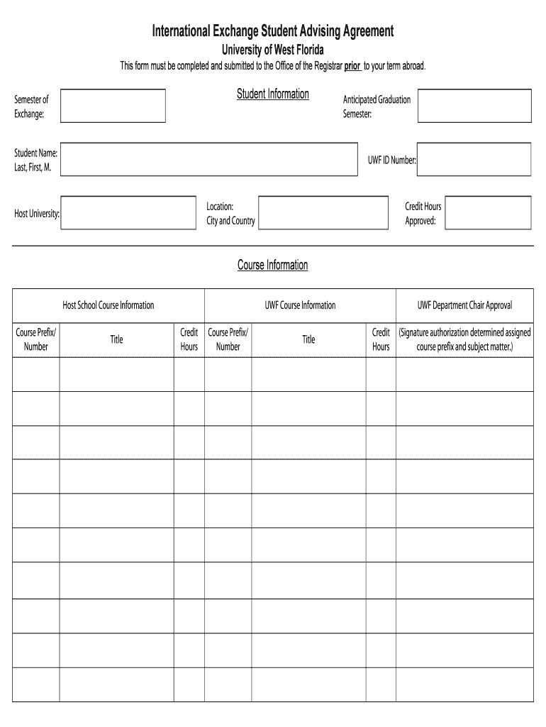 Fillable Online International Exchange Student Advising Agreement Fax Email Print - pdfFiller