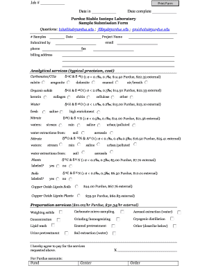Fillable Online eas purdue Sample submission form and fee schedule Fax ...