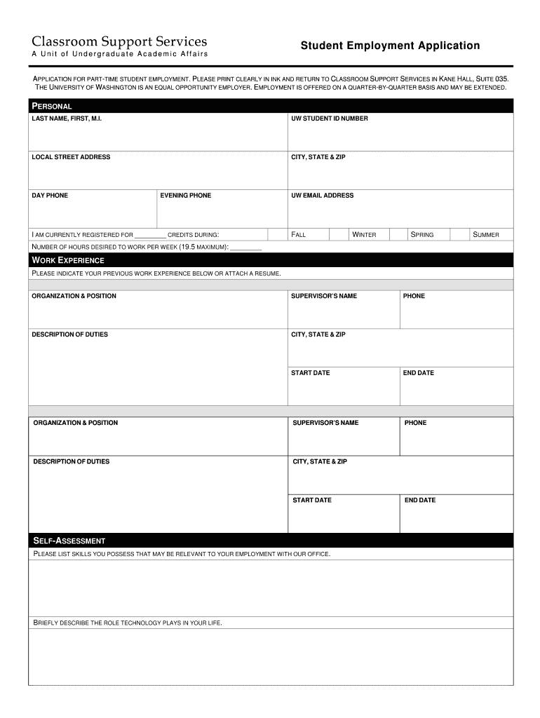 Fillable Online Application for Part-Time Student Employment Fax Email Print - pdfFiller