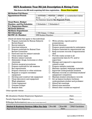 Fillable Online RA Job Description and Hiring Form Fax Email Print ...