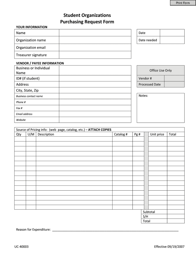 Fillable Online Student Organizations Purchasing Request Form Fax Email ...