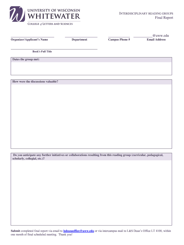 Fillable Online INTERDISCIPLINARY READING GROUPS Final Report Fax Email Print - pdfFiller