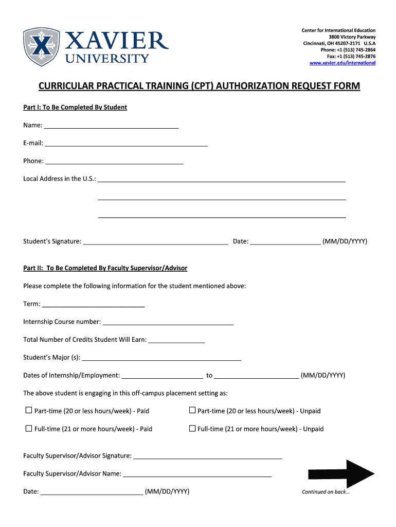 Fillable Online Curricular Practical Training Authorization Request Fax Email Print - pdfFiller