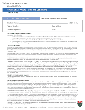 Fillable Online medicine yale Financial Aid Award Terms and Conditions ...