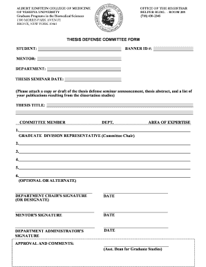 Fillable Online einstein yu THESIS DEFENSE COMMITTEE FORM STUDENT - Albert Einstein ...