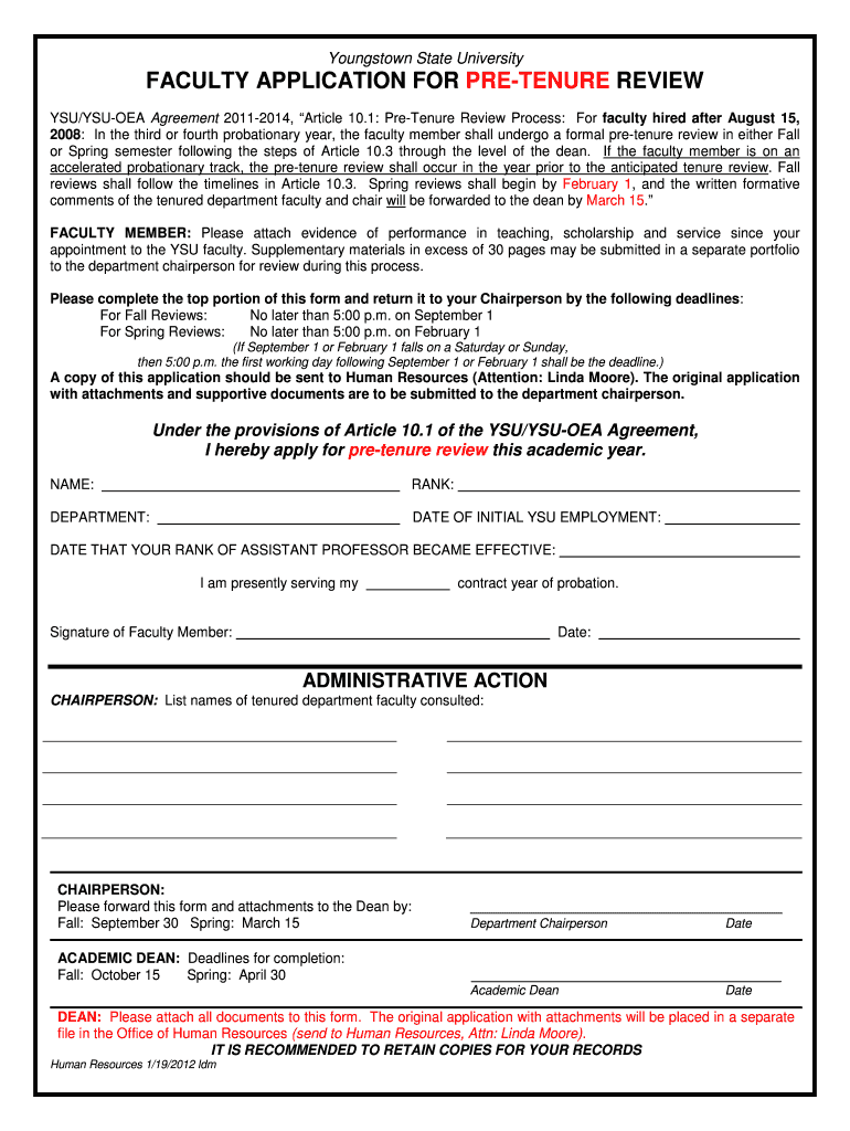 Fillable Online Faculty Application for Pre-Tenure Review Fax Email ...
