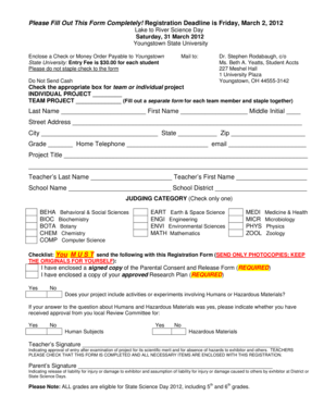 Fillable Online web ysu Please Fill Out This Form Completely! Registration Deadline is ... - web ...
