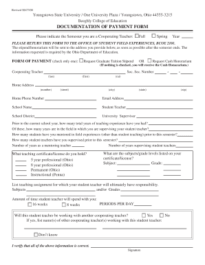 Fillable Online web ysu Document of Payment Form - YSU - Youngstown State University Fax Email ...