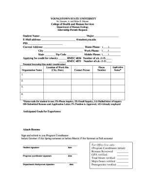 Fillable Online web ysu Permit - YSU - Youngstown State University - web ysu Fax Email Print ...