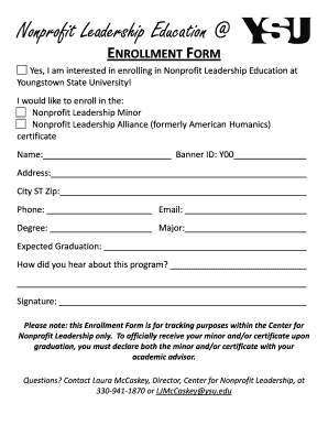 Fillable Online web ysu Nonprofit Leadership Education - YSU - Youngstown State University Fax ...