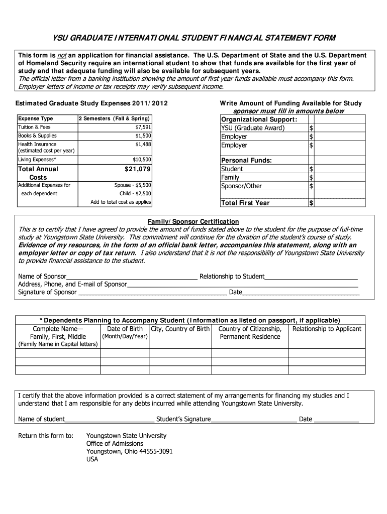 Fillable Online Graduate International Student Financial Statement Fax ...