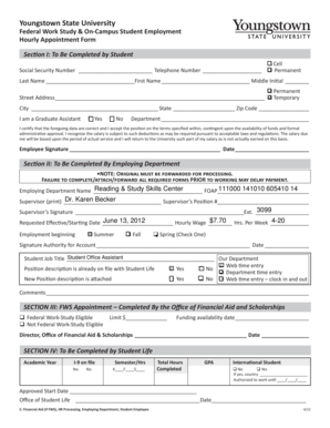 Fillable Online web ysu Federal Work Study & On-Campus Student Employment - web ysu Fax Email ...