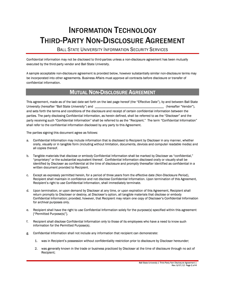 Fillable Online INFORMATION TECHNOLOGY THIRD-PARTY NON-DISCLOSURE ...