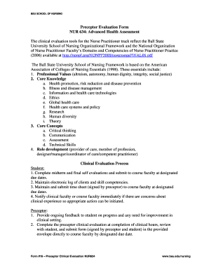 Fillable Online Preceptor Evaluation Form NUR 634: Advanced Health ...