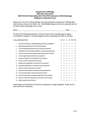 Fillable Online Employer Evaluation Form - Ball State University Fax Email Print - pdfFiller