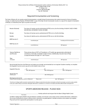 Fillable Online bates Immunization Form - Bates College - bates Fax ...