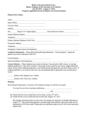 Fillable Online baylor St Andrews Application Form BU - Baylor ...