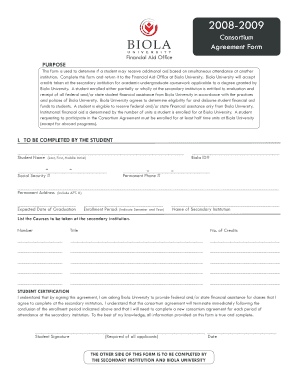 Fillable Online Consortium Agreement Form - Biola University Fax Email Print - pdfFiller