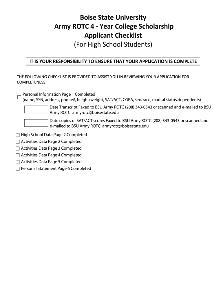 Fillable Online Army ROTC 4 - Year College Scholarship Application ...
