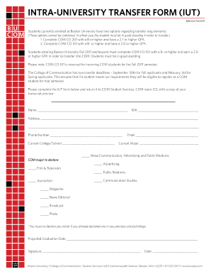 Fillable Online bu Intra-UnIversIty transfer fOrM (IUt) - Boston ...