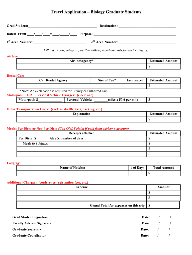Fillable Online Travel Application for Graduate Students Fax Email Print - pdfFiller