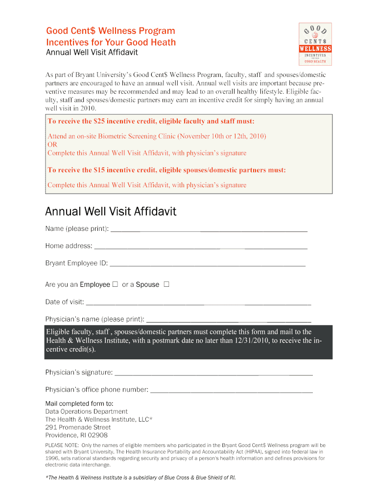 Fillable Online Annual Well Visit Affidavit Fax Email Print - pdfFiller